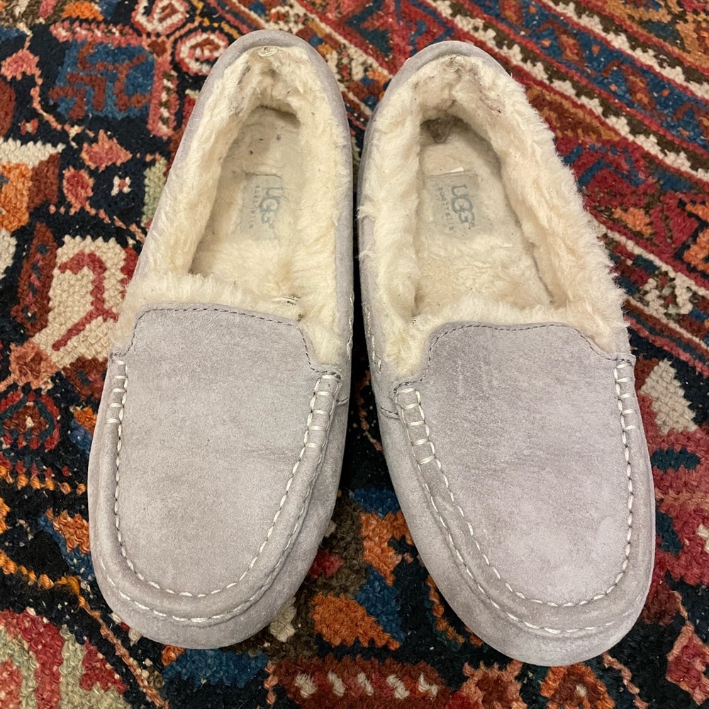Ugg Shearling Light Grey Suede Slippers - Gem